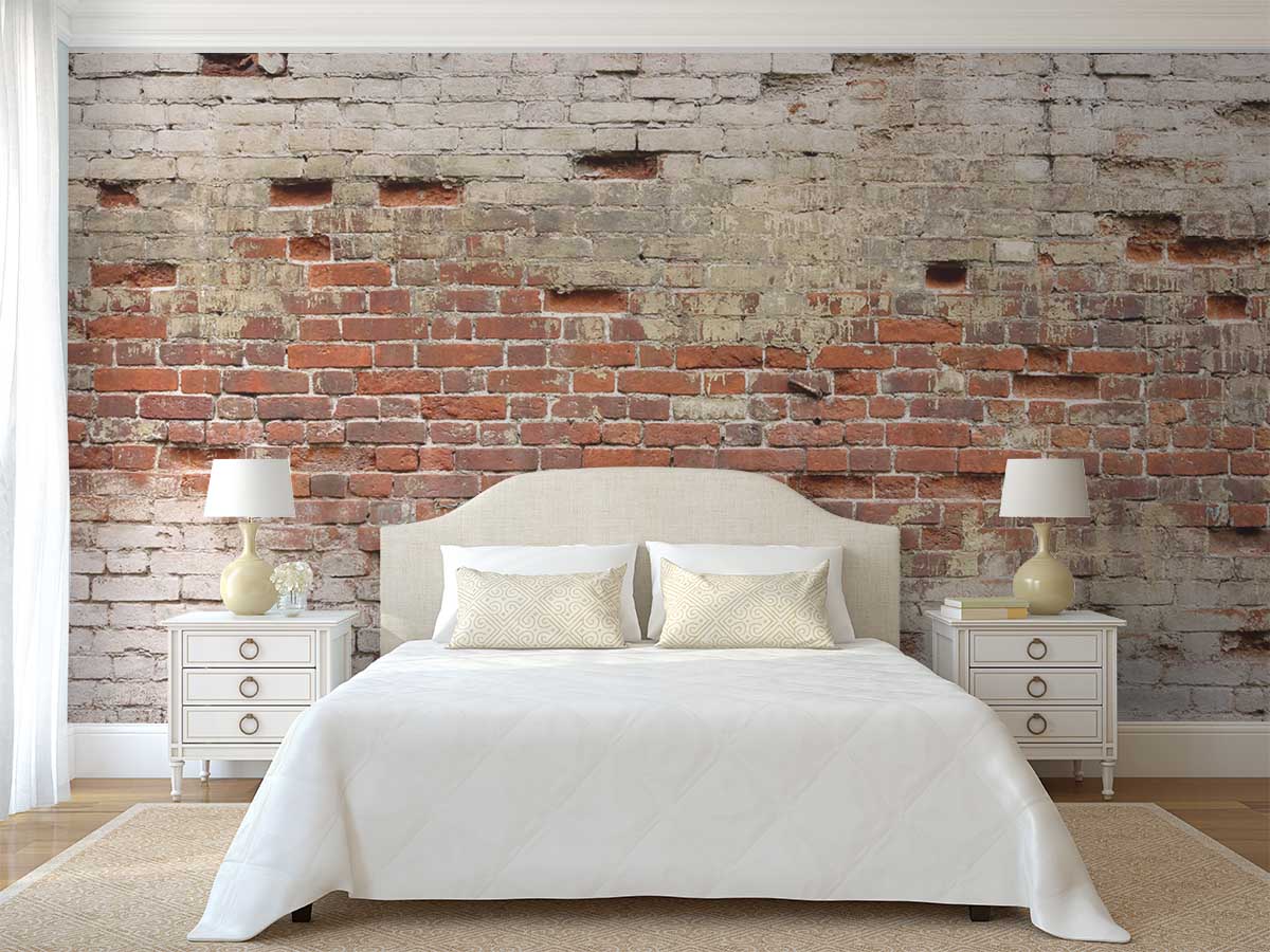 Fotobehang Muren: Fotobehang gebroken oude bakstenen muur