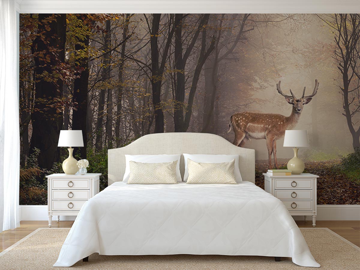 Fotobehang Dieren: Fotobehang hert in bos