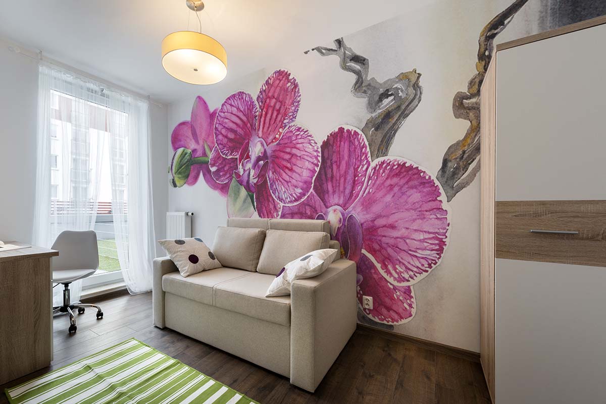 Fotobehang close-up roze orchidee tak | UniekeStickers.nl