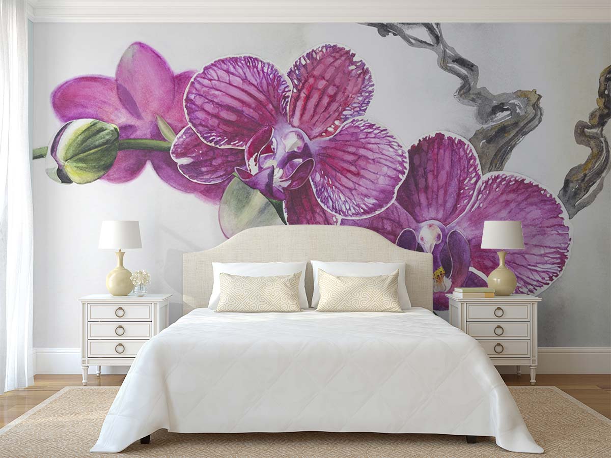 Fotobehang close-up roze orchidee tak | UniekeStickers.nl
