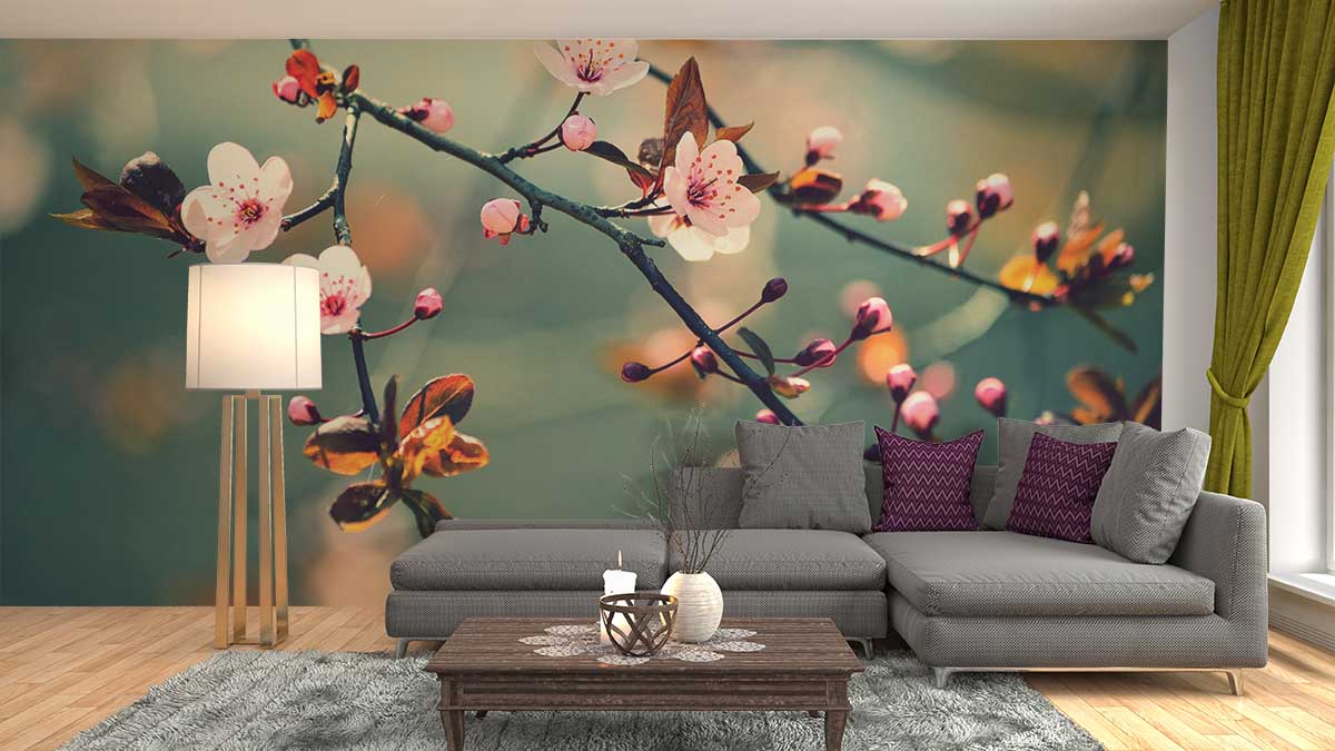 Fotobehang Bloemen: Fotobehang met Japanse bloesem